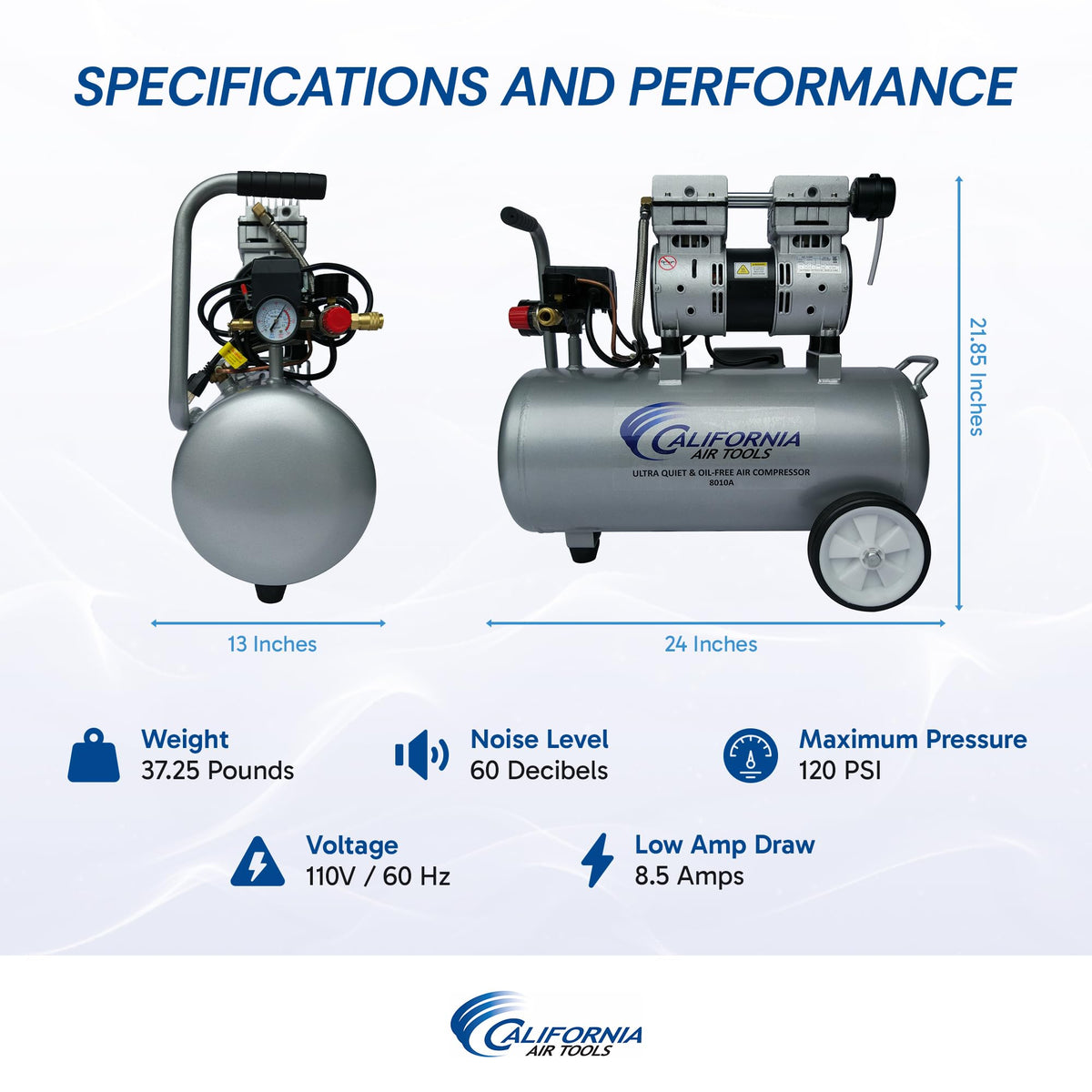 California Air Tools 8010A 1.0 HP Ultra Quiet and Oil-Free Air Compres ...